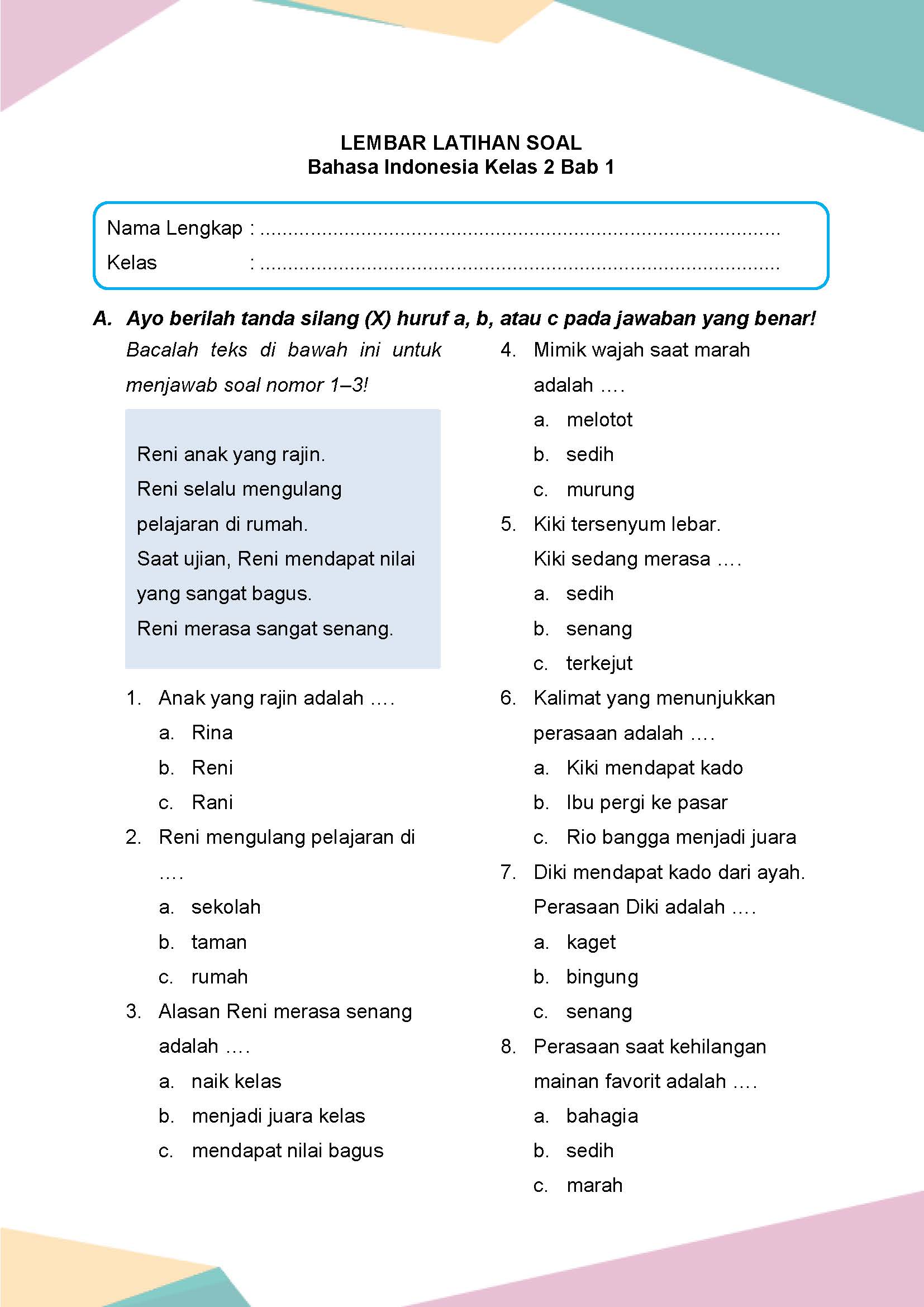 Latihan Soal Bahasa Indonesia Kelas 2 Bab 1 - Daring Nur Hidayah Press